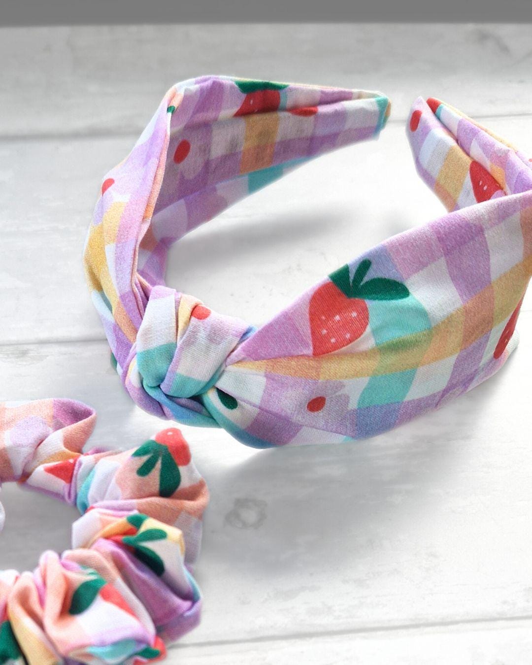 Strawberry Pastel Scrunchy Headbands, Spring Flower Alice Band, Knotted ...