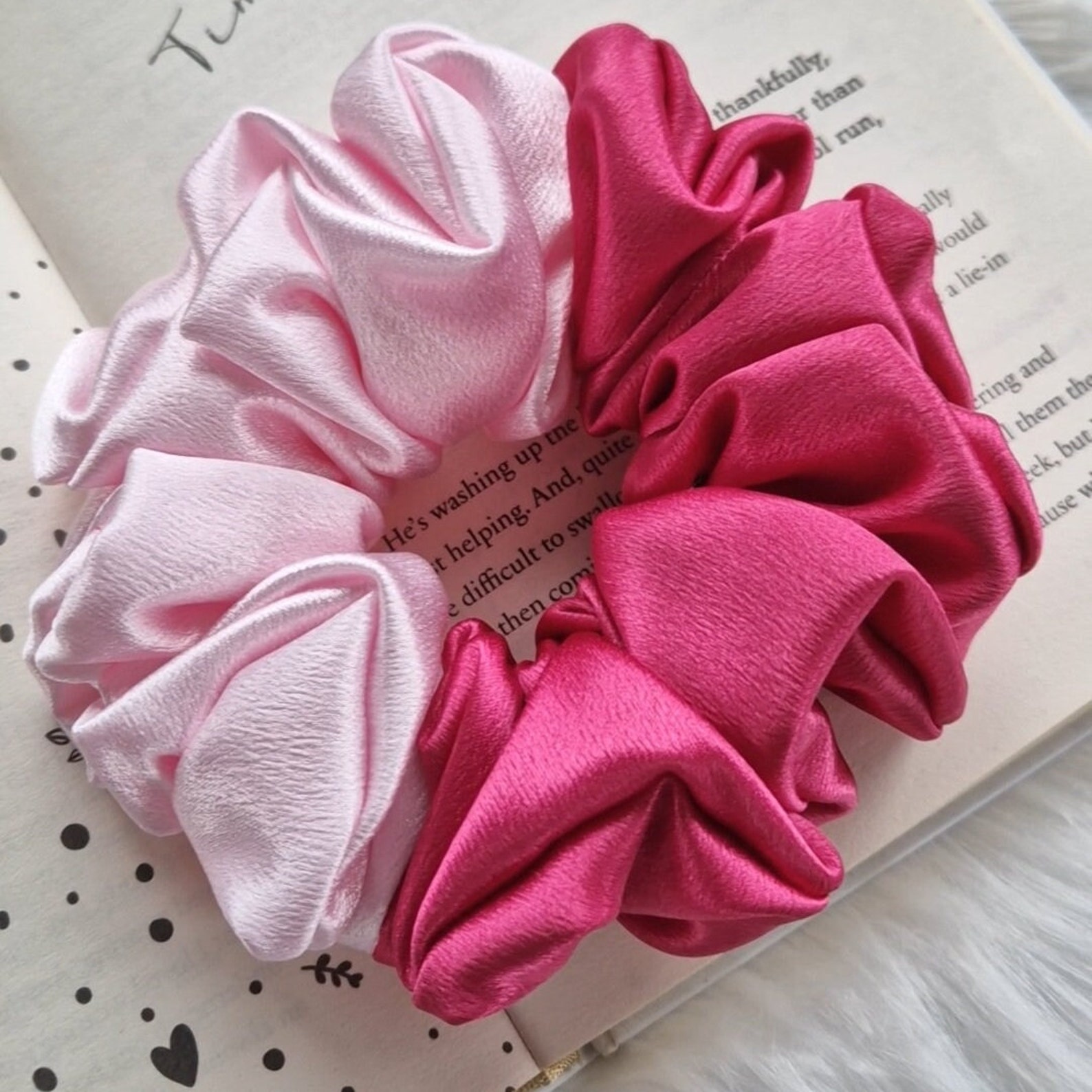 Pink Satin Scrunchie, Handmade Ruffled Hair Tie - Etsy