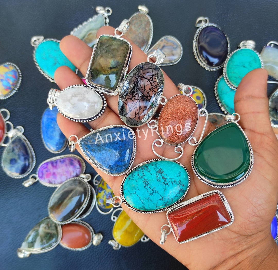 Wholesale Pendants Lot, Mix Gemstone Pendants, Silver Plated Crystal ...