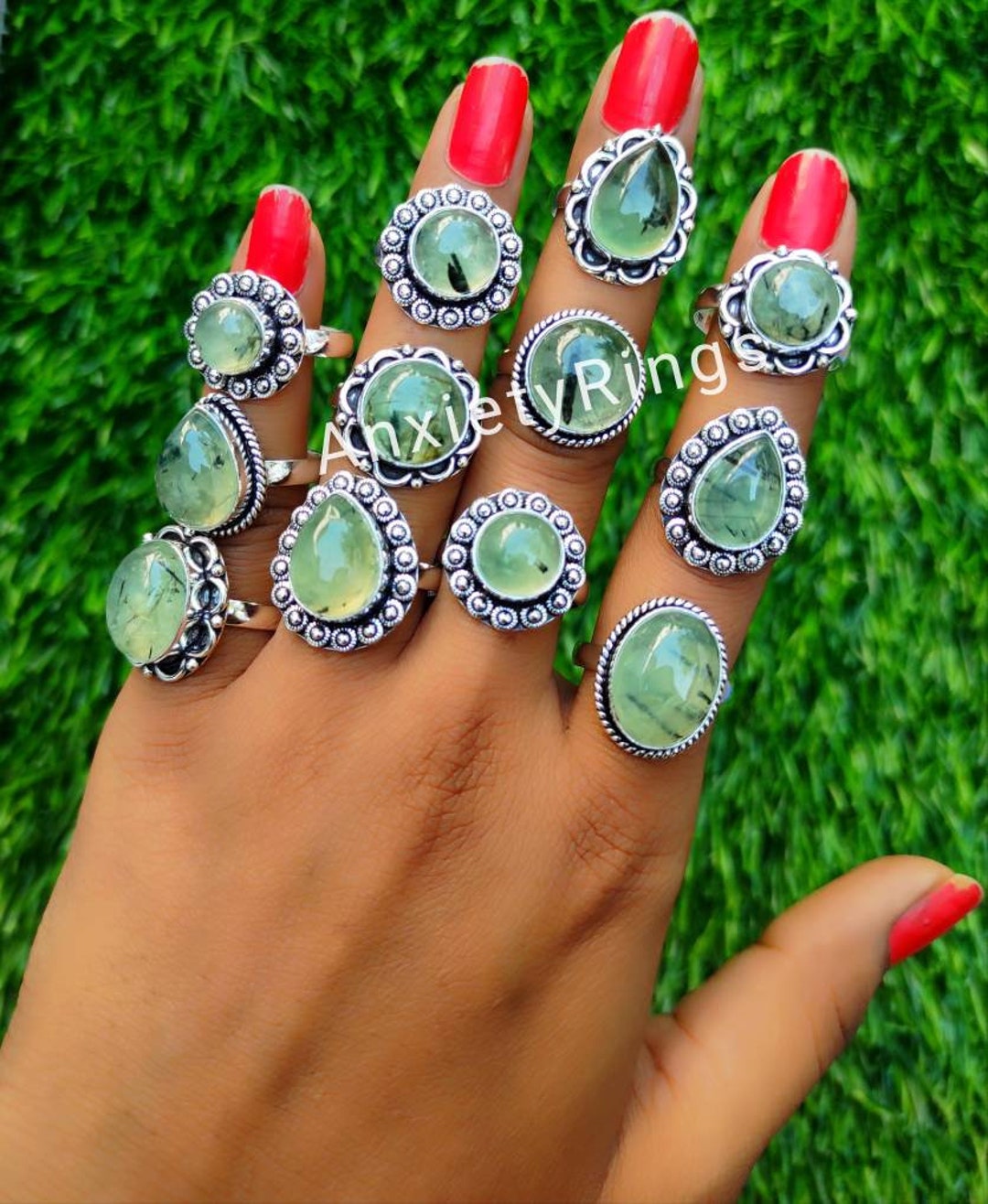 Hand Crafted Bohemian Ring Prehnite Ring Statement Ring 925 Sterling ...
