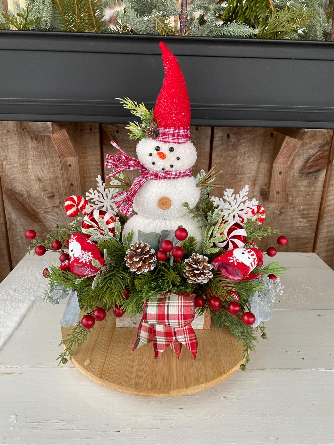 Snowman Table Arrangement, Christmas Centerpiece, Winter Floral Design ...