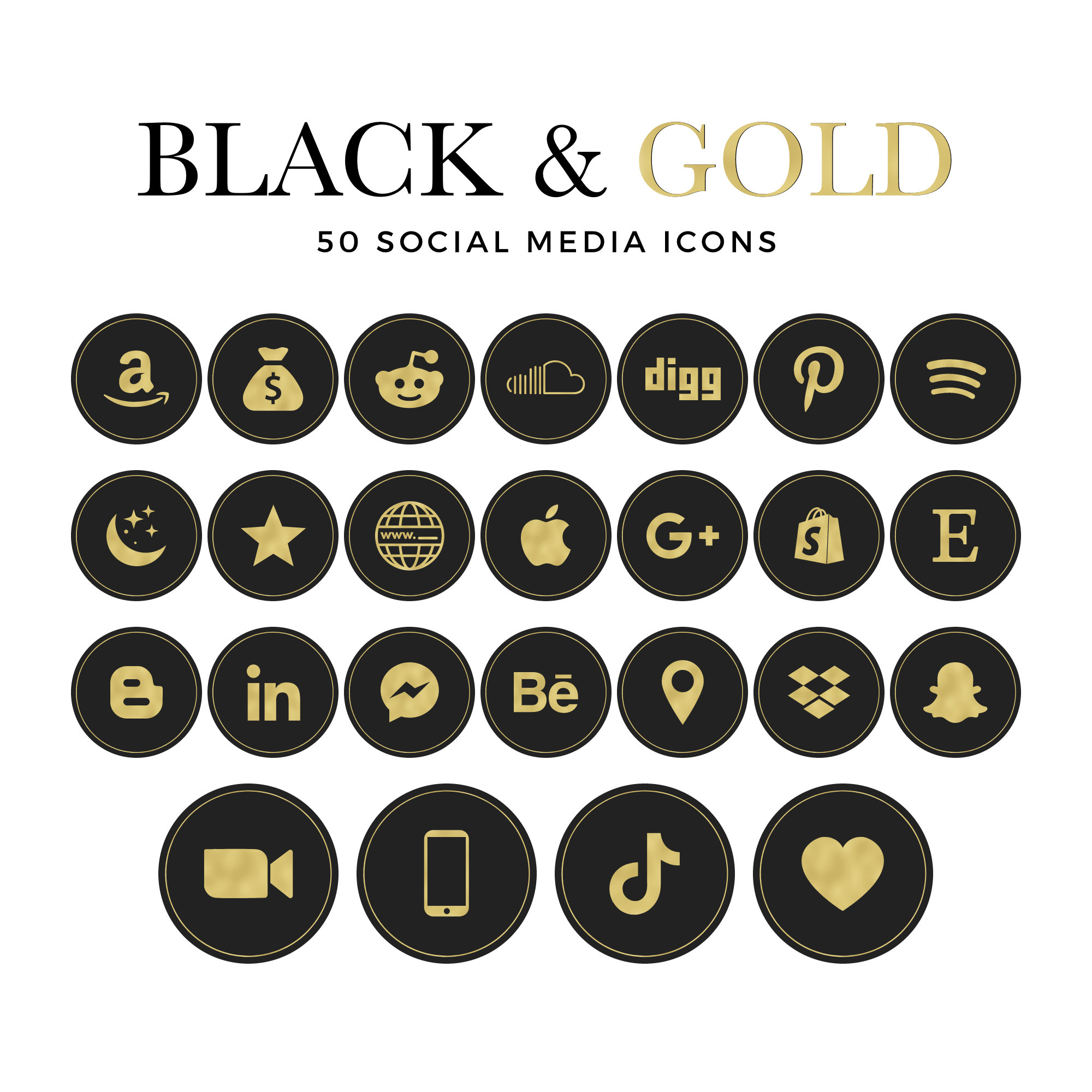 Black Gold Social Media Icons Black and Gold Social Media Icons ...