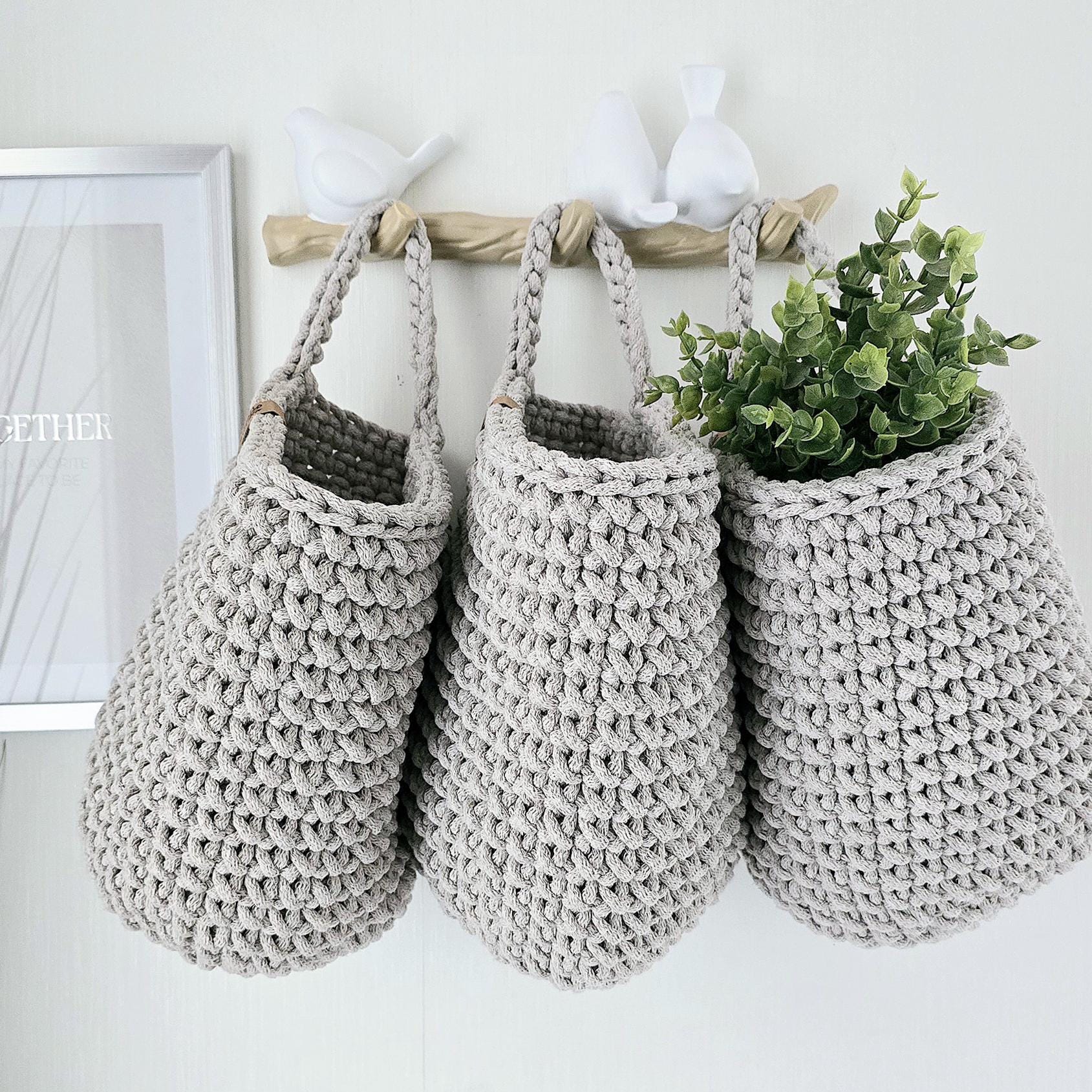 Crochet Hanging Baskets, Home Wall Decoration, Hallway Hanging Storage ...