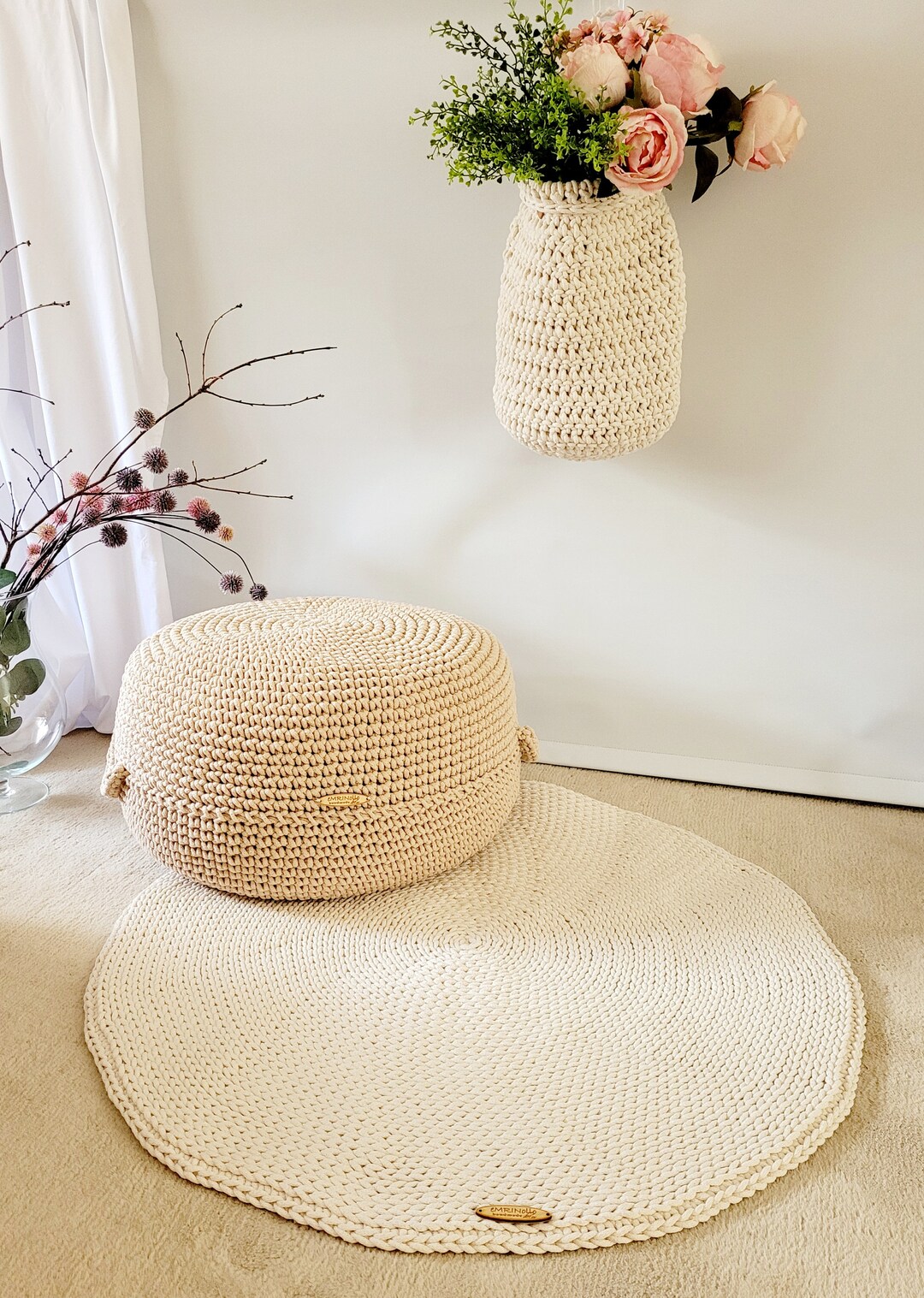 Crochet Pouf Ottoman, Baby Room Decor, Floor Cushions, Pouffe Cushions ...