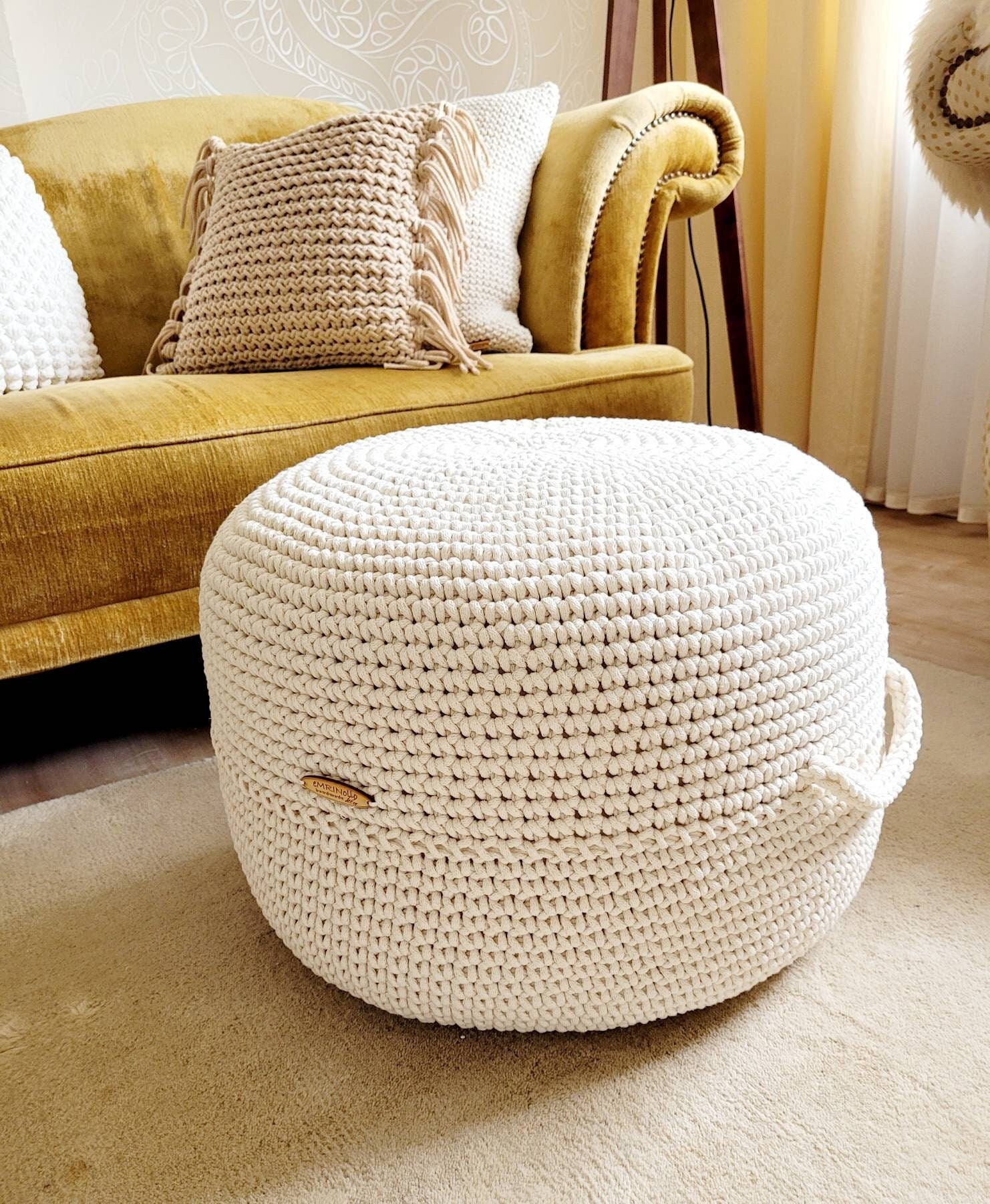 Pouf Footstool Crocheted, Table Pouf, Living Room Decoration, Floor ...