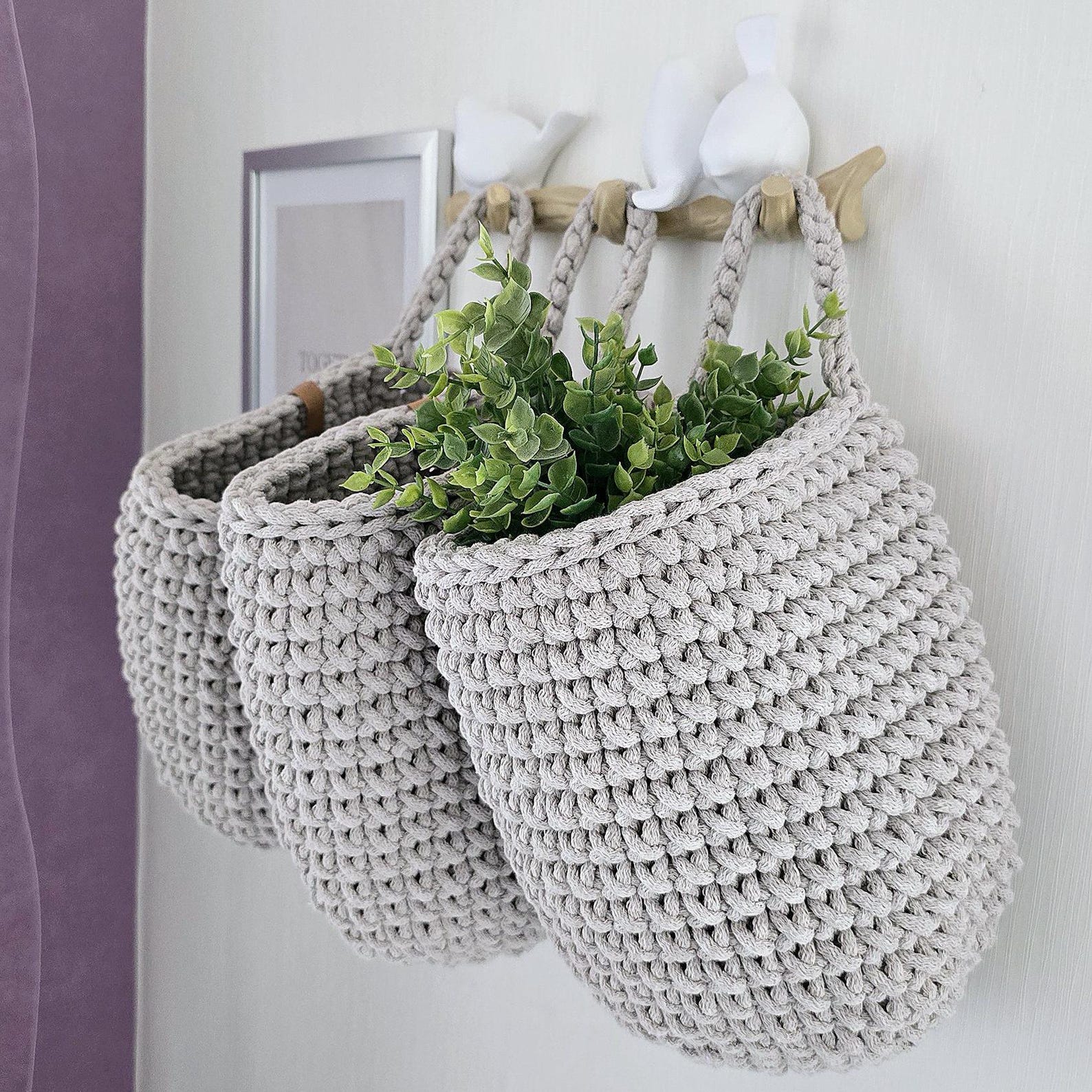 Crochet Hanging Baskets, Home Wall Decoration, Hallway Hanging Storage ...