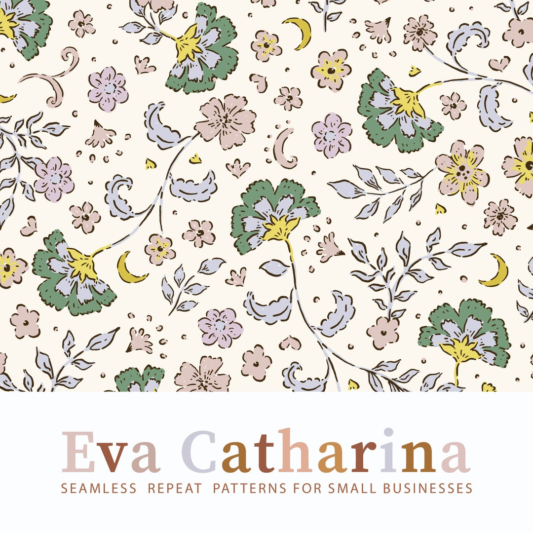 Spring Summer Flowers Bohemian Vintage Seamless Repeat Pattern File ...