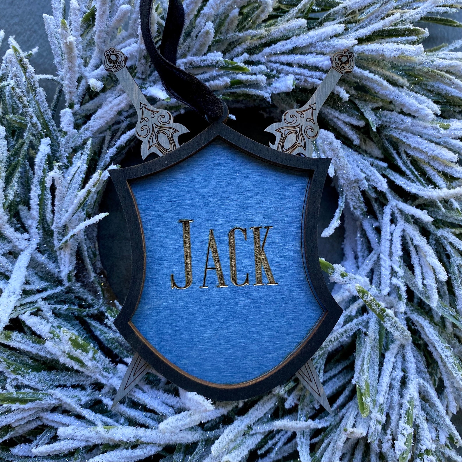 Personalized Knight Shield Ornament: Engraved Sword, Medieval Theme ...