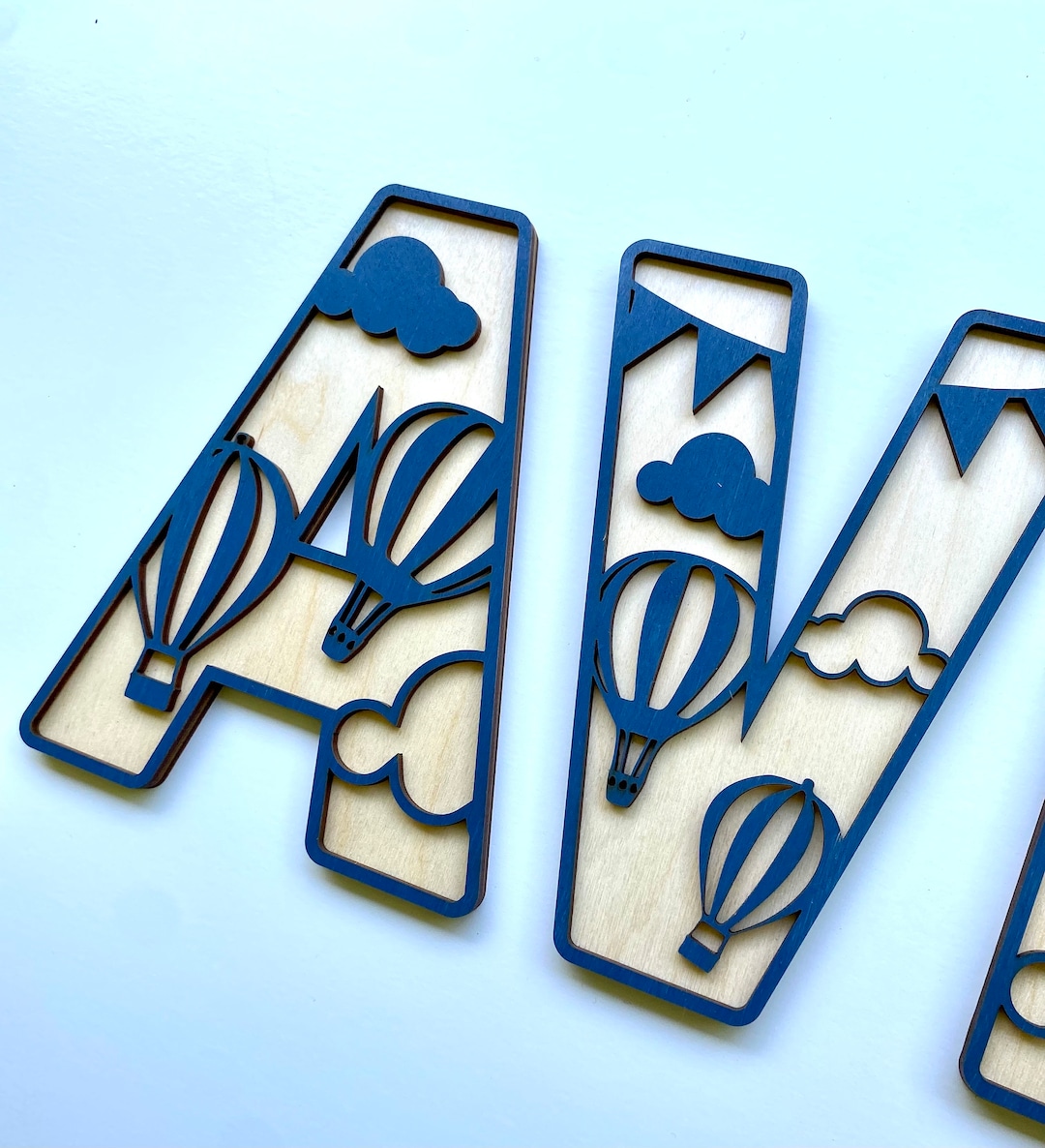 Hot Air Balloon Letter: Personalized Nursery Decor, Laser Cut Birch - Etsy
