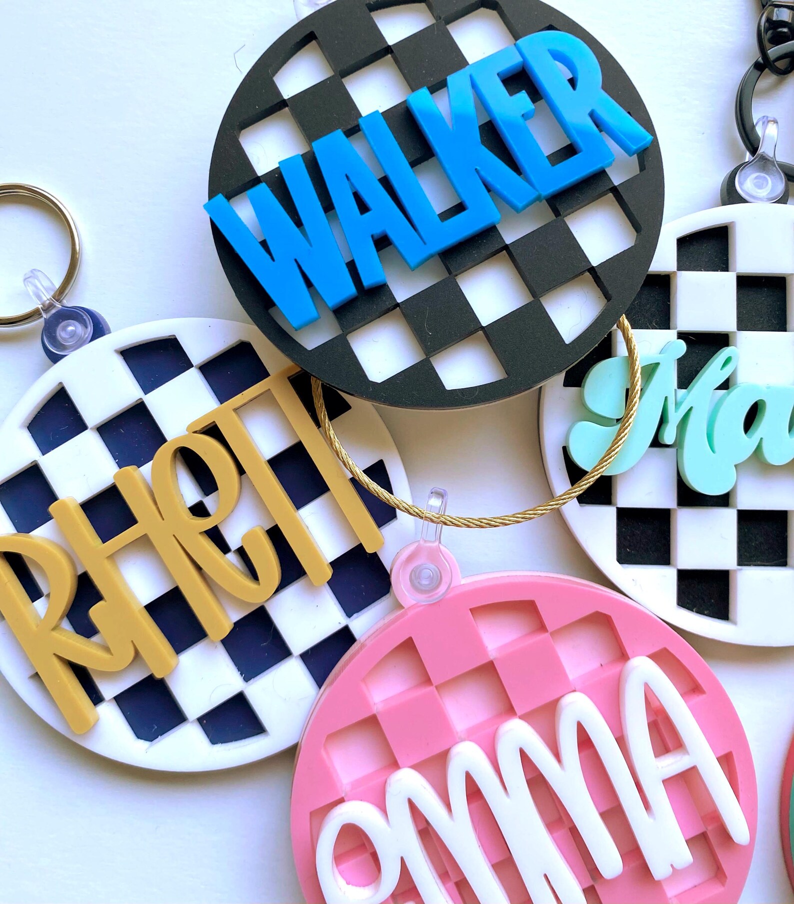 Checkered Name Tag: Custom Acrylic Backpack Keychain - Etsy