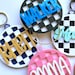 Checkered Back Pack Name Tag Keychain: Custom Acrylic Bag Tag Stocking ...