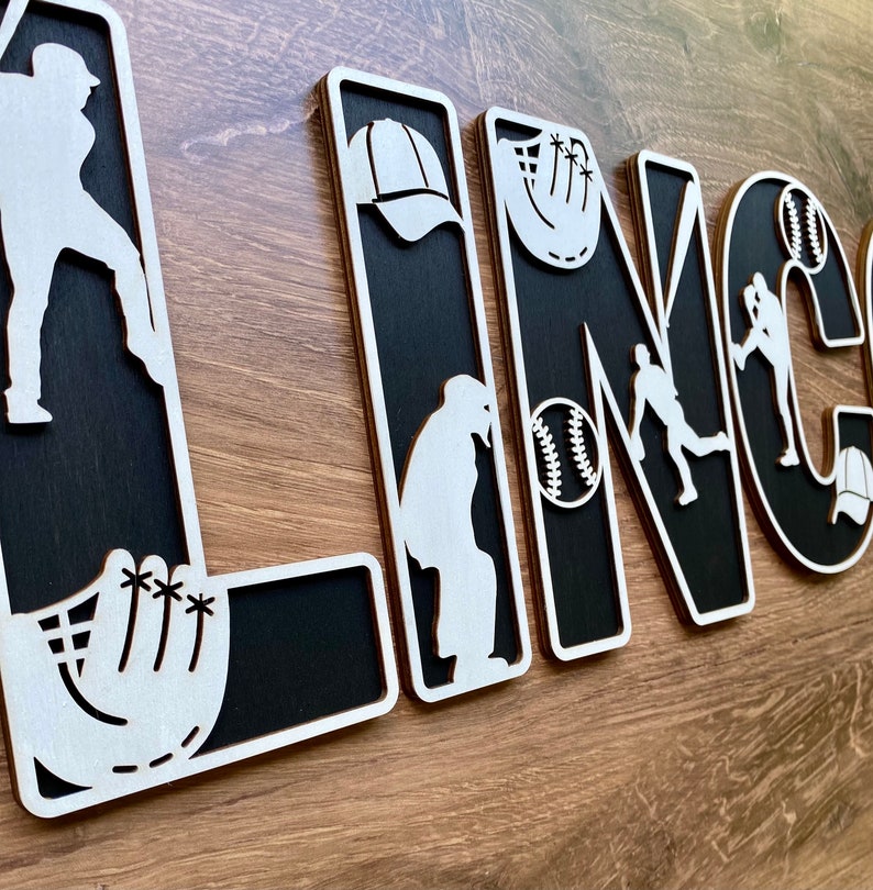 Personalized Baseball Name Sign: Sports Theme Laser Cut Wood Letters ...