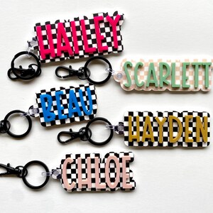 Checkered Back Pack Name Tag Keychain: Custom Acrylic Bag Tag - Etsy