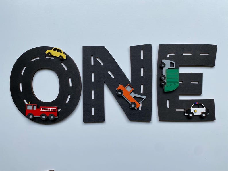 City Vehicle and Roadway Letters and Numbers: Race Car Nursery Decor - Etsy
