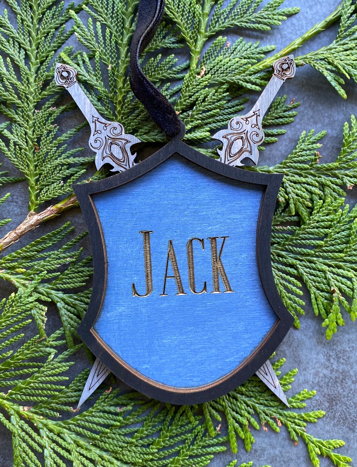 Personalized Knight Shield Ornament: Engraved Sword, Medieval Theme ...