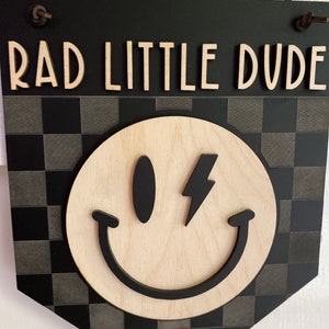 Rad Little Dude Sign - Smiling Sign - Checked Sign - Boys Room ...