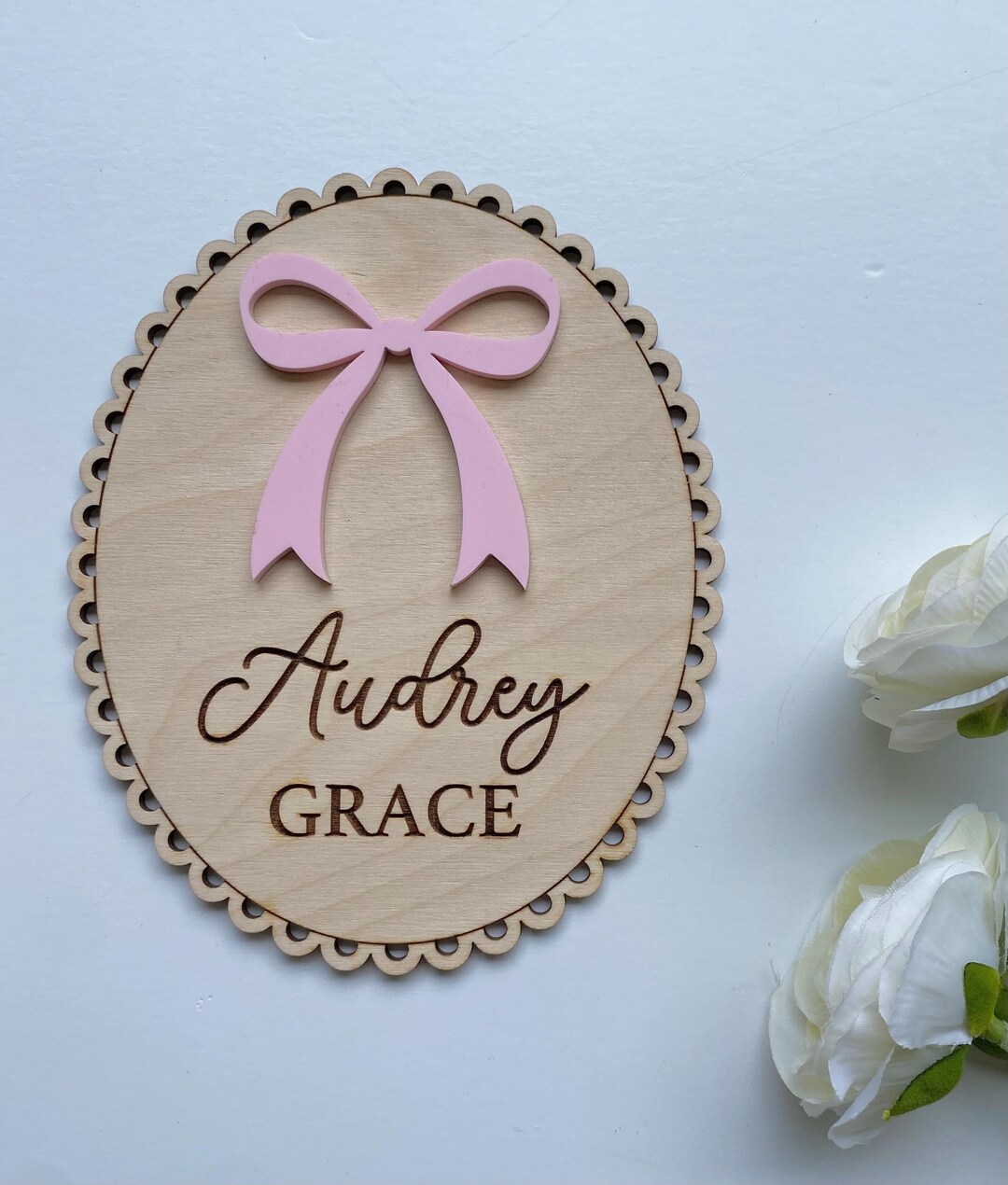 Coquette Baby Name Announcement Sign: Baltic Birch Bow Decor - Etsy
