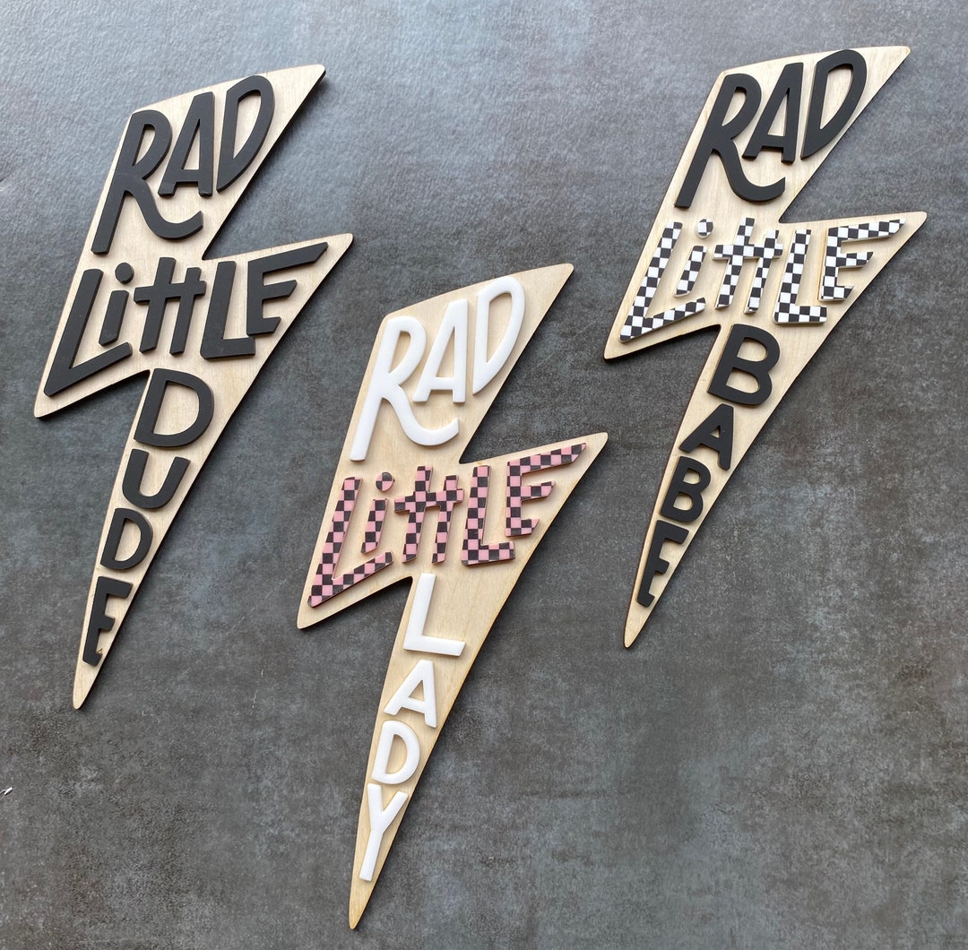 Rad Little Dude and Lady Lightning Bolt Nursery Sign: Checkered Baby ...