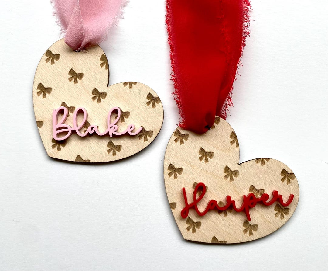 Heart and Bow Tag - Bow Valentine Tag - Valentine Name Tag - Coquette ...