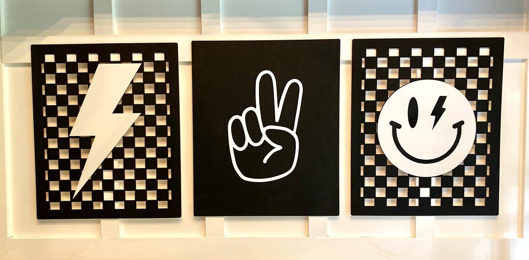 Black & White Checkered Sign Set:wood and Acrylic Decor Happy Dude Rad ...