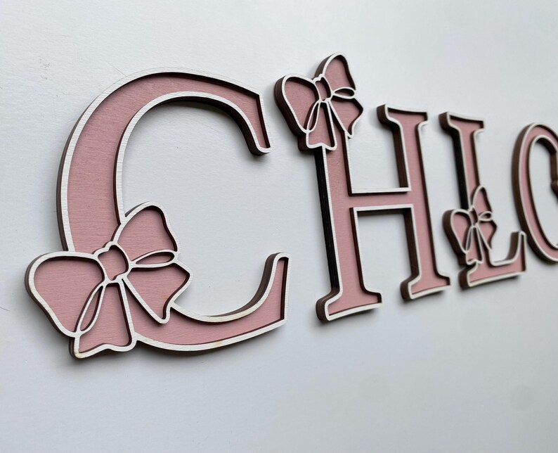 Custom Bow Name Sign: Laser Cut Birch, Girl Room Decor - Etsy
