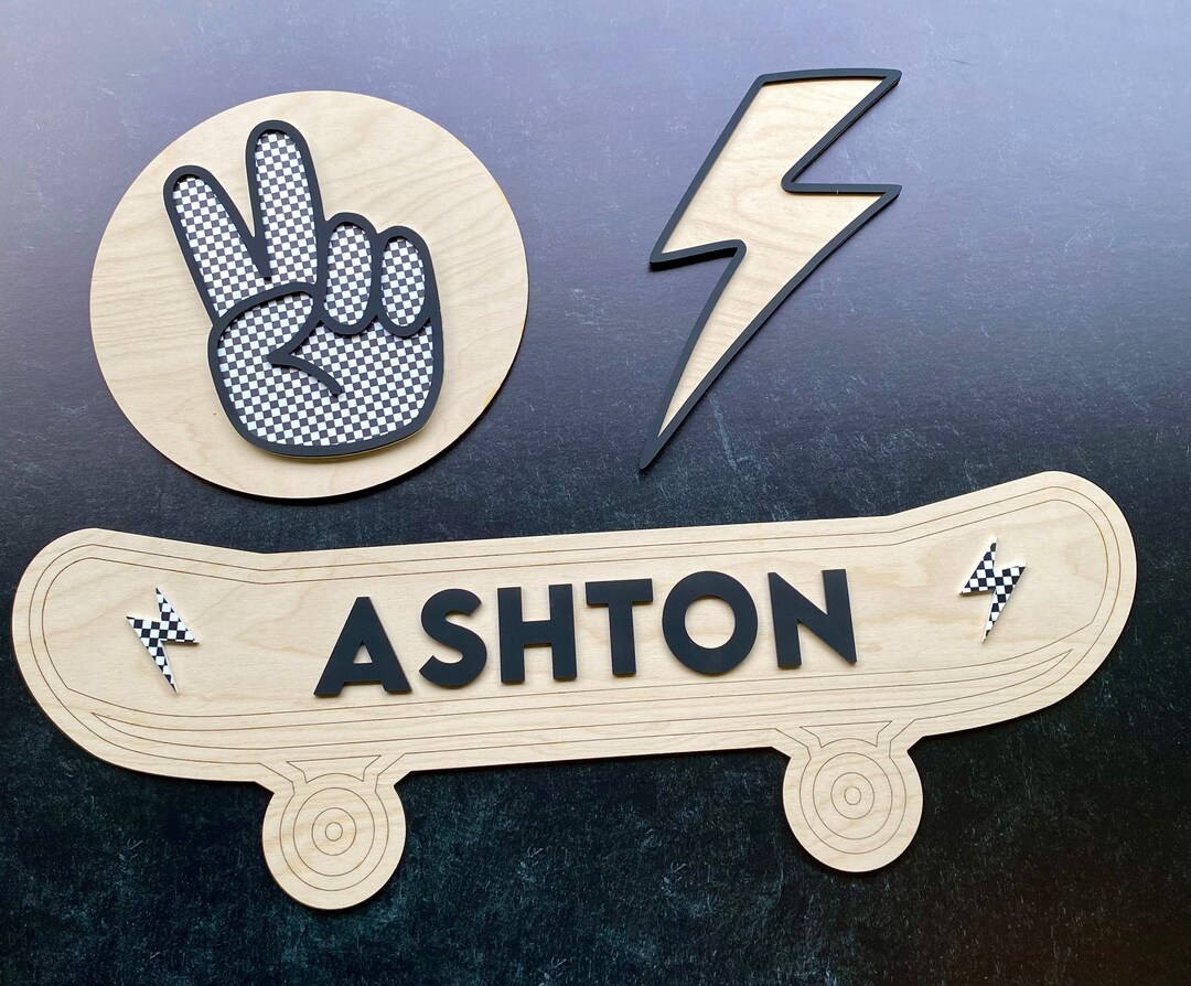 Happy Dude Signs- Skateboard Name Sign- Checkered - Black and White ...