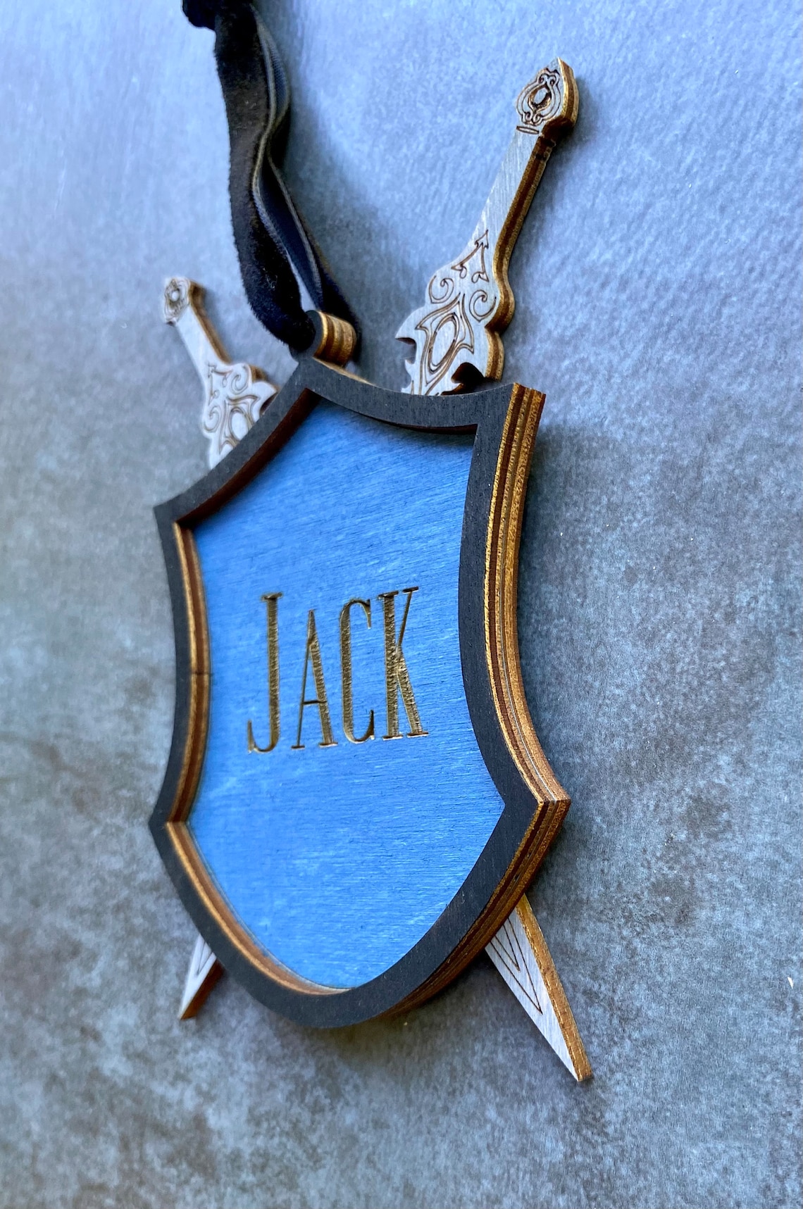 Personalized Knight Shield Ornament: Engraved Sword, Medieval Theme ...