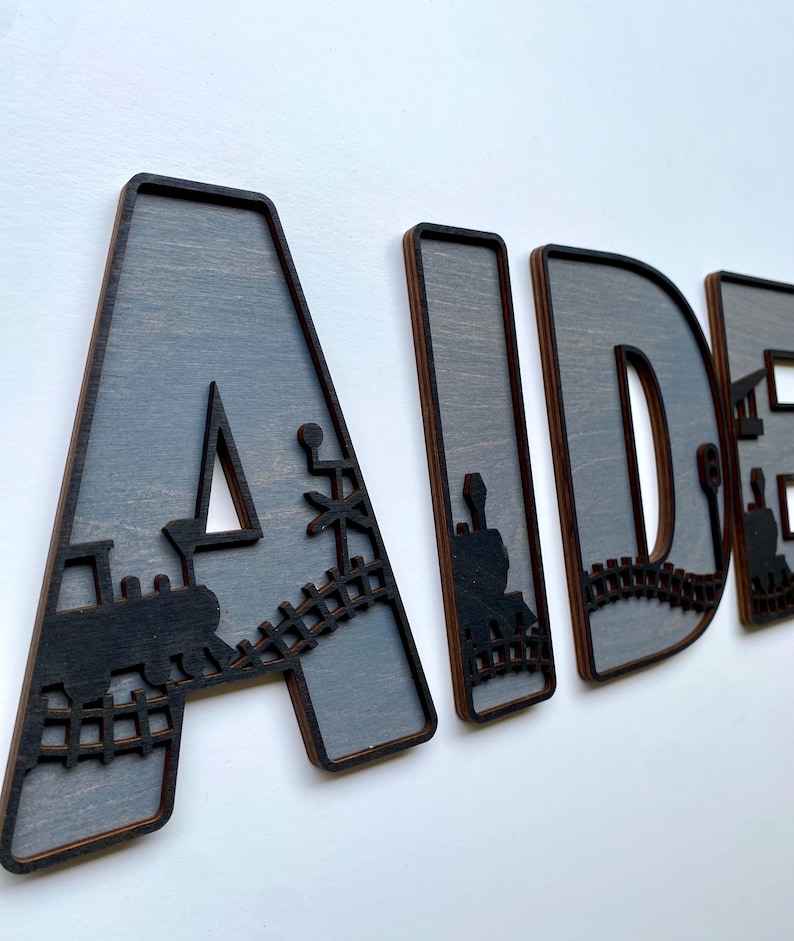 Laser Cut Train Letters: Stained Baltic Birch, Kid's Train Room Decor ...