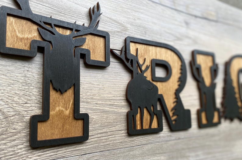 Laser Cut Hunting Letters: Deer & Moose, Kids Room Decor - Etsy