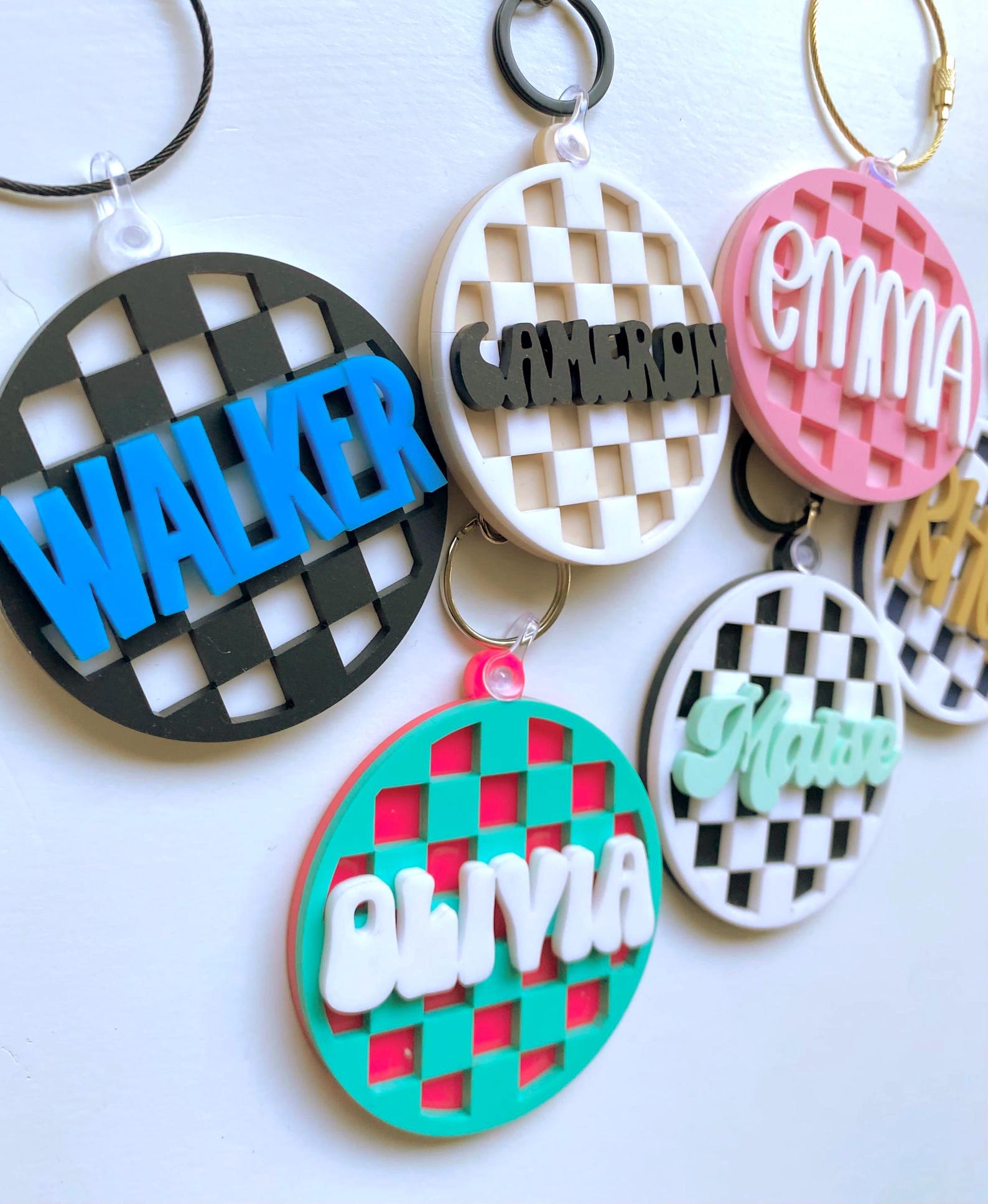 Checkered Back Pack Name Tag Keychain: Custom Acrylic Bag Tag Stocking ...