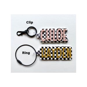 Checkered Back Pack Name Tag Keychain: Custom Acrylic Bag Tag - Etsy