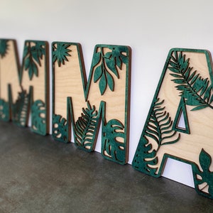 Tropical Leaf Name Sign: Custom Baltic Birch Kid's Room Decor Monstra ...