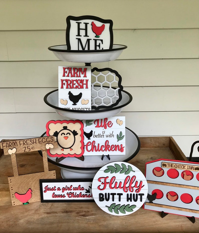 Chicken Tiered Tray Chicken Theme Decorations Farmhouse - Etsy