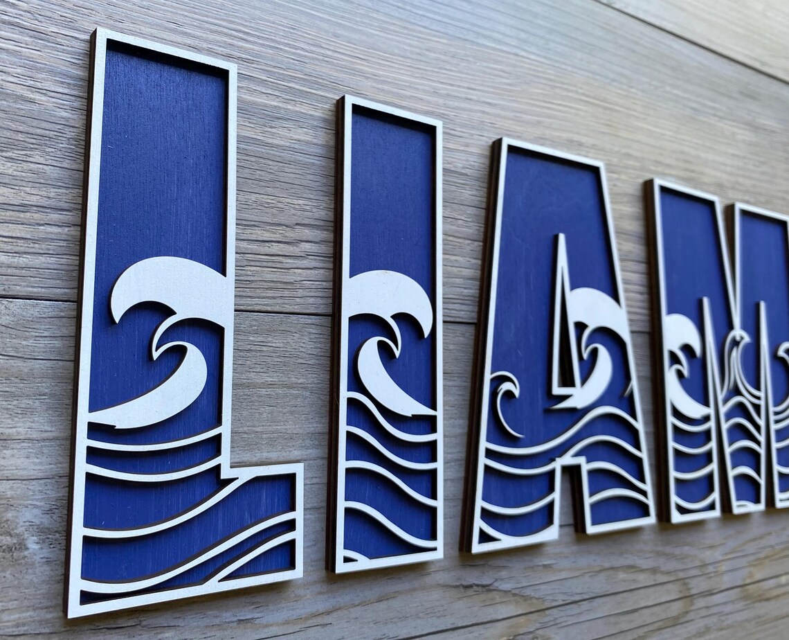 Laser Cut Wave Name Sign: Beach Nursery Decor, Baltic Birch - Etsy