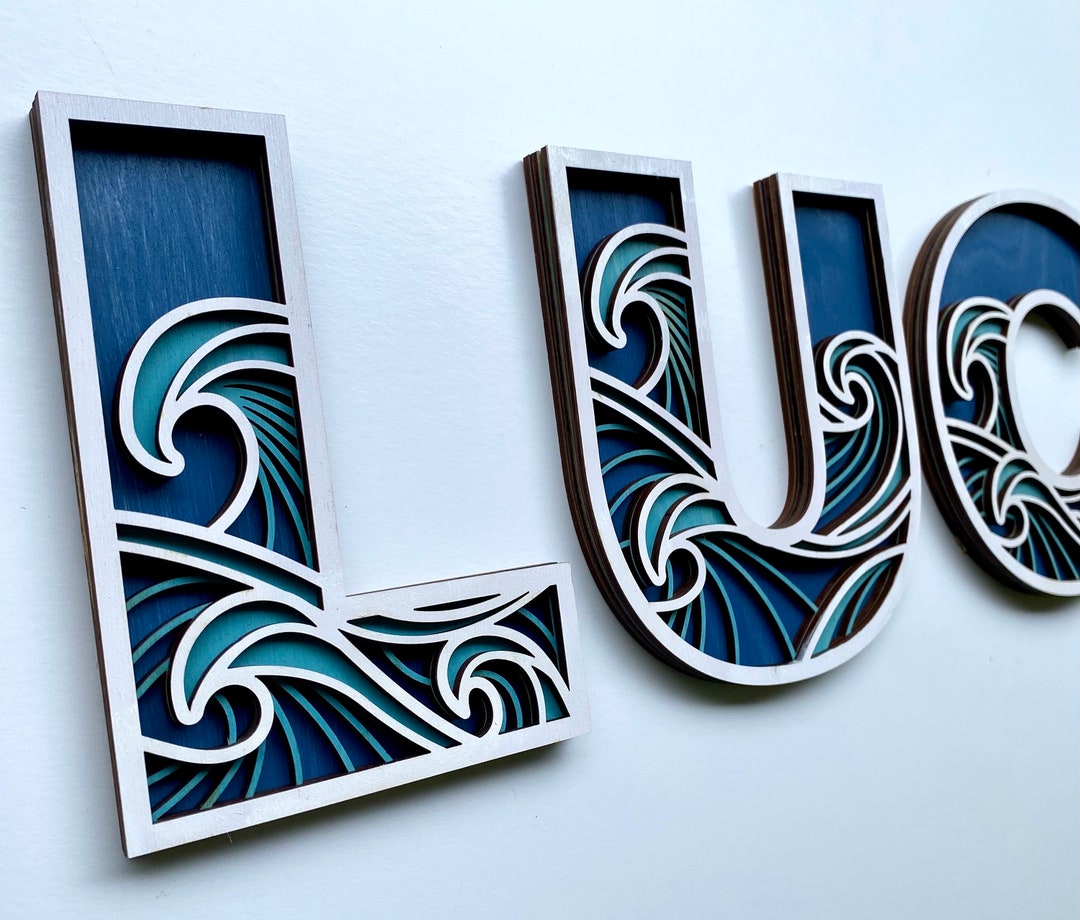 Ocean Wave Letters: Layered Wood, Beach Theme Decor - Etsy