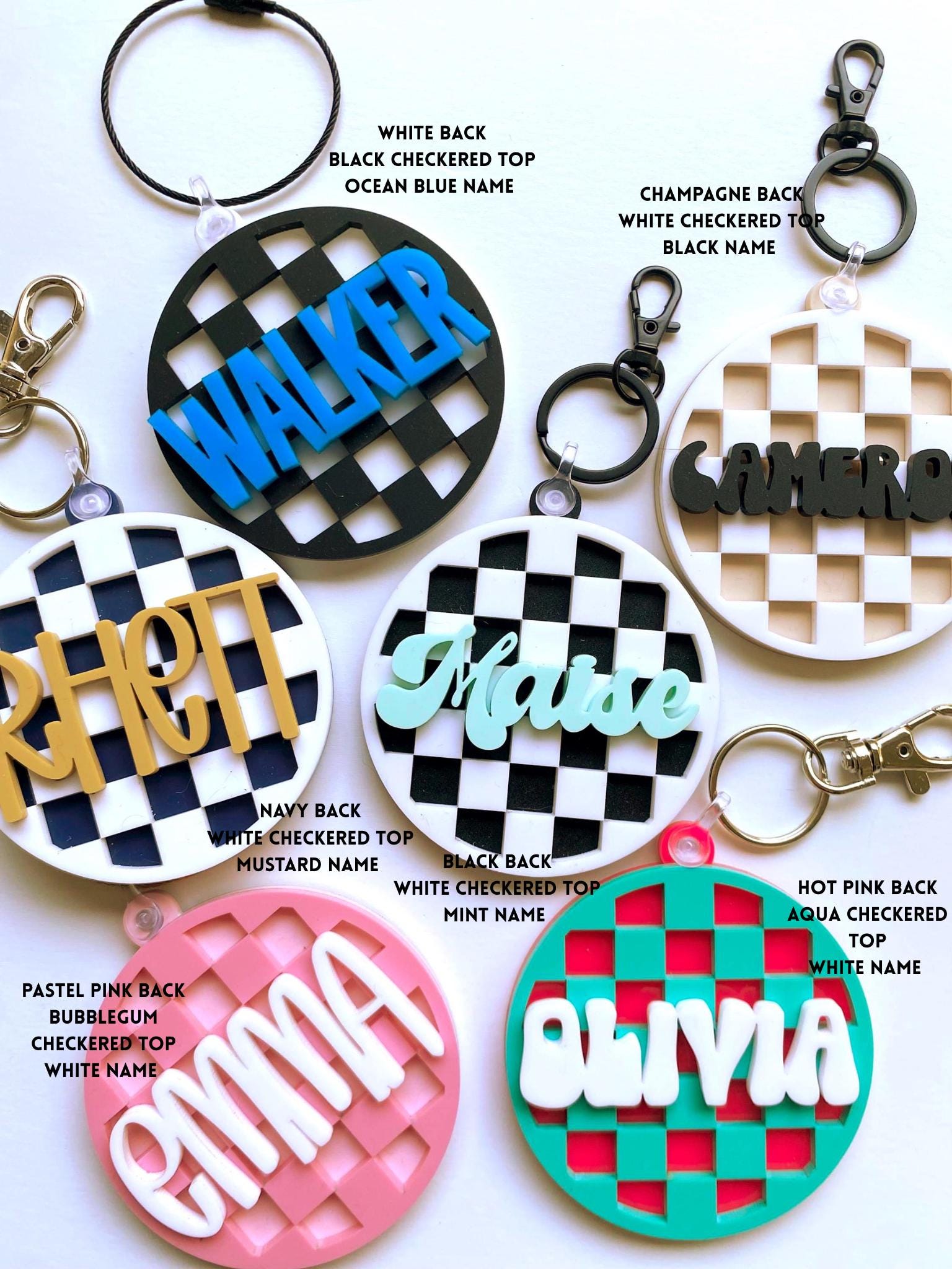 Checkered Name Tag: Custom Acrylic Backpack Keychain - Etsy