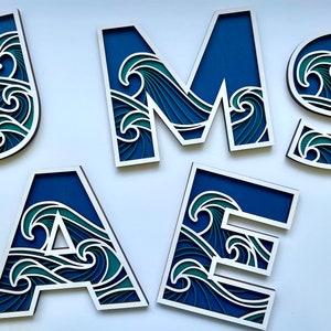 Ocean Wave Letters: Layered Wood, Beach Theme Decor - Etsy