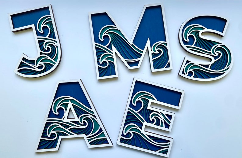 Ocean Wave Letters: Layered Wood, Beach Theme Decor - Etsy