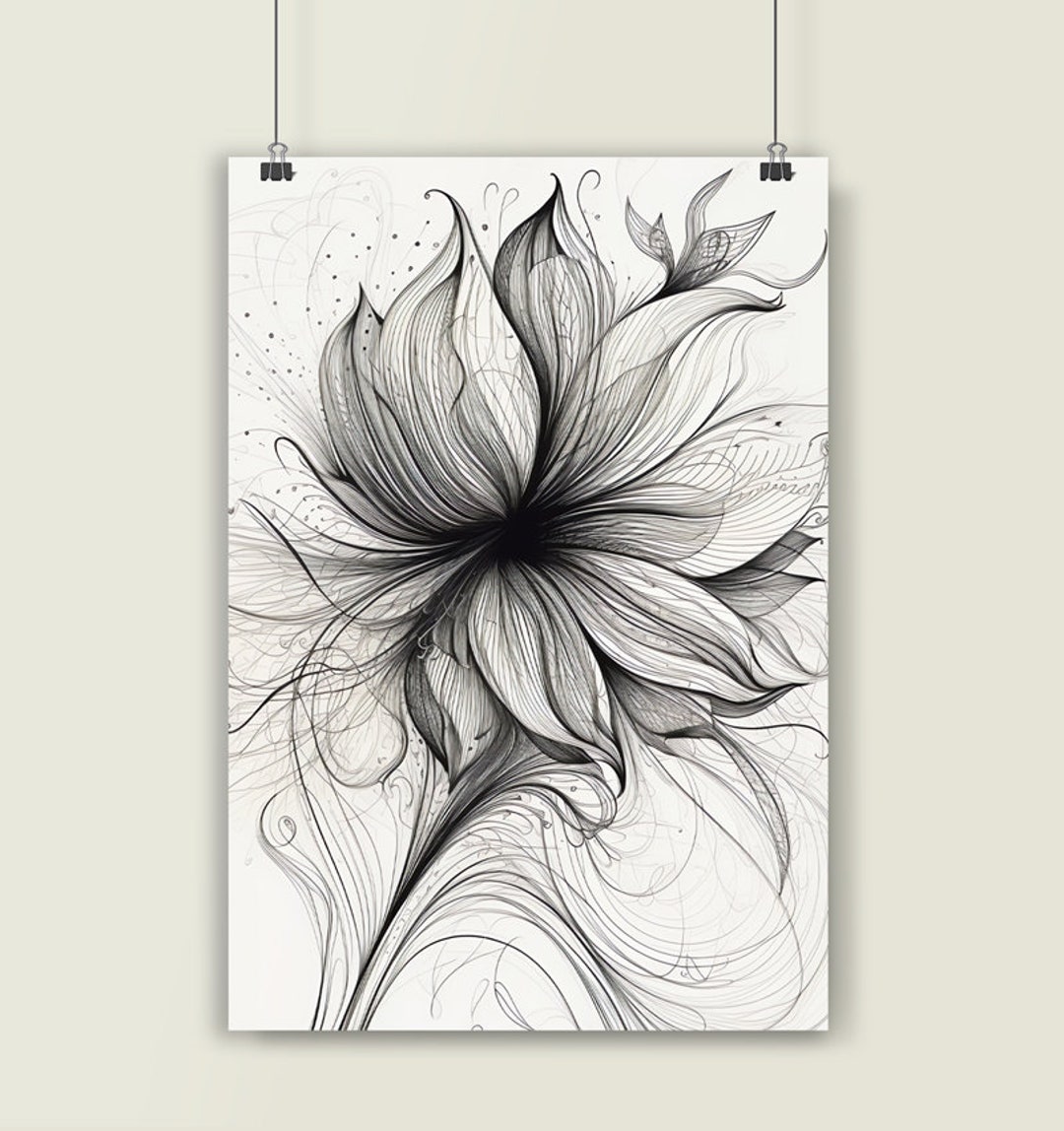 Abstract Flower Line Drawing Poster - Etsy