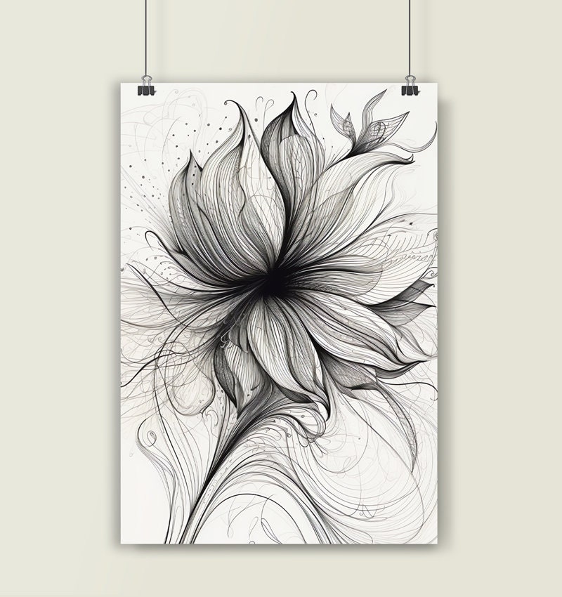 Abstract Flower Line Drawing Poster - Etsy