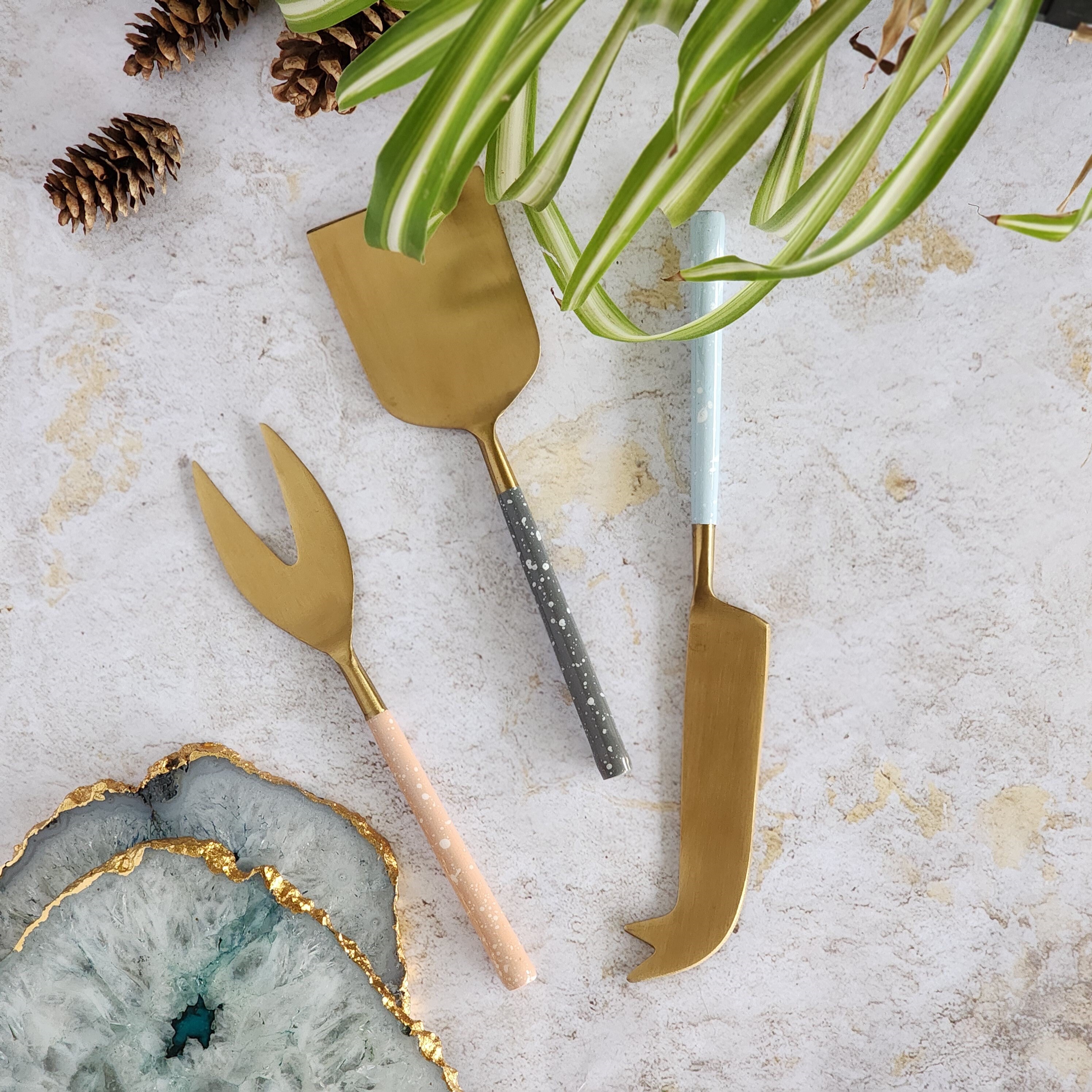 Gold Cheese Knife Set Pastel Color Handles Matte Gold - Etsy