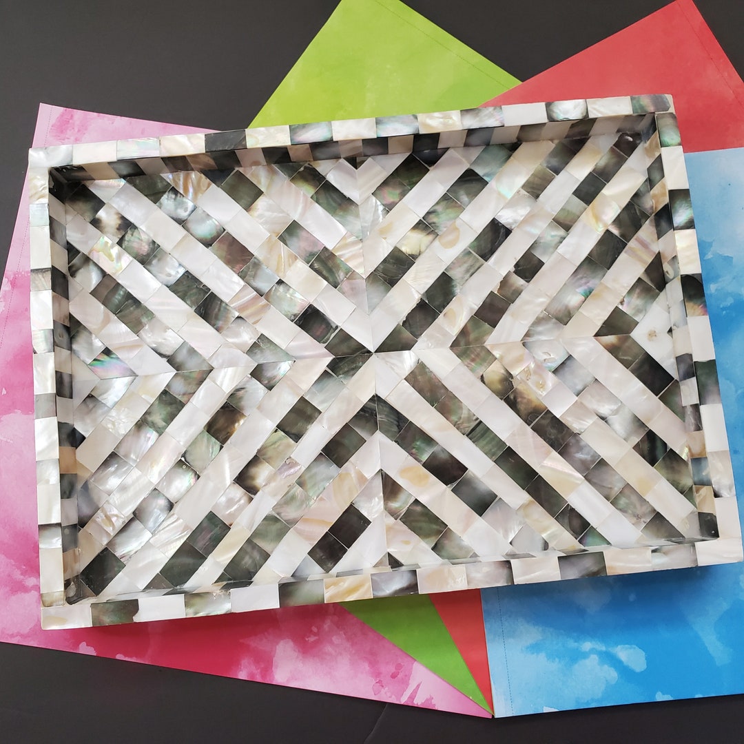 Black Mother of Pearl Tray - Farmhouse Coffee Table Tray - Vintage ...