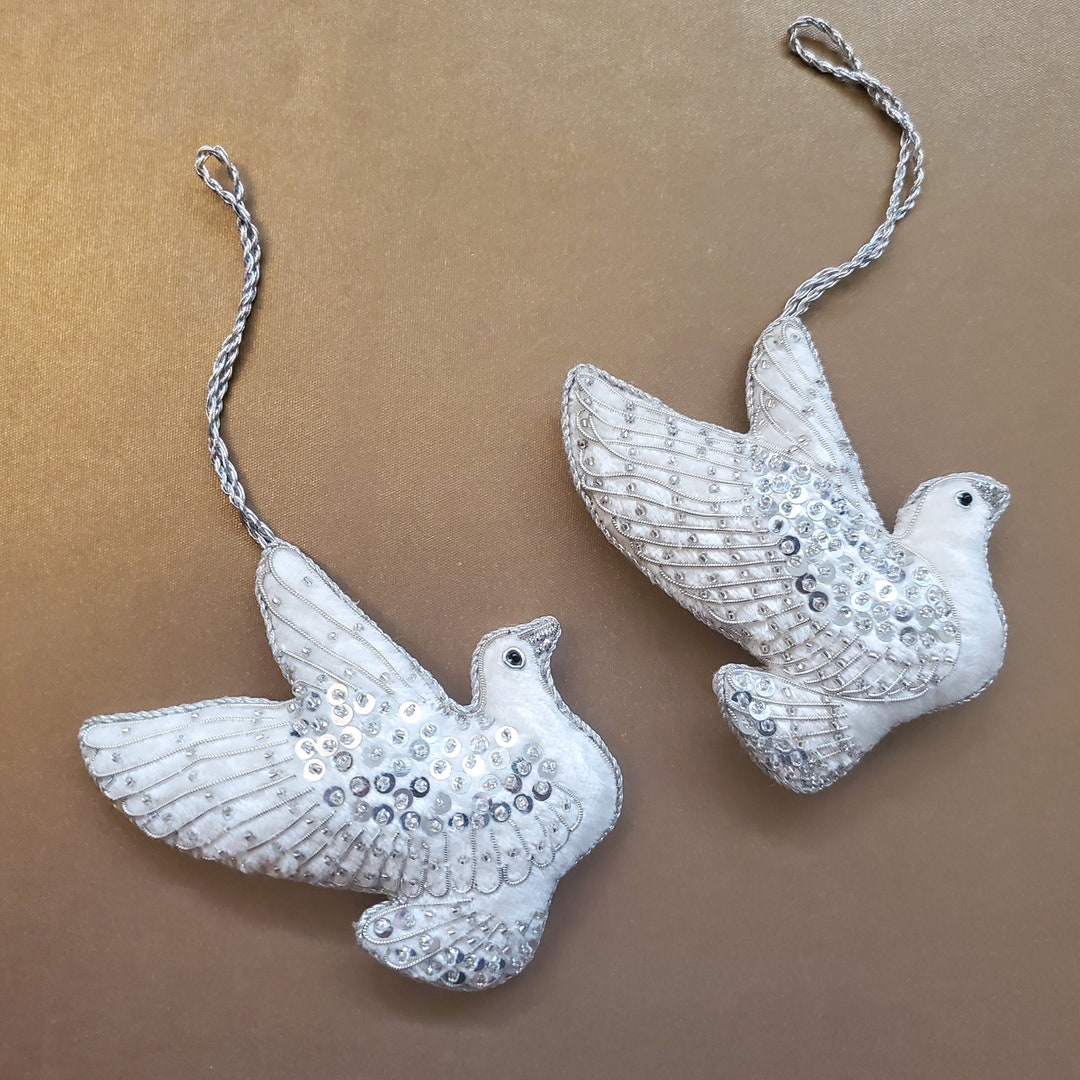 Christmas Decoration White Dove Intricate Tree Decorations Quilted ...
