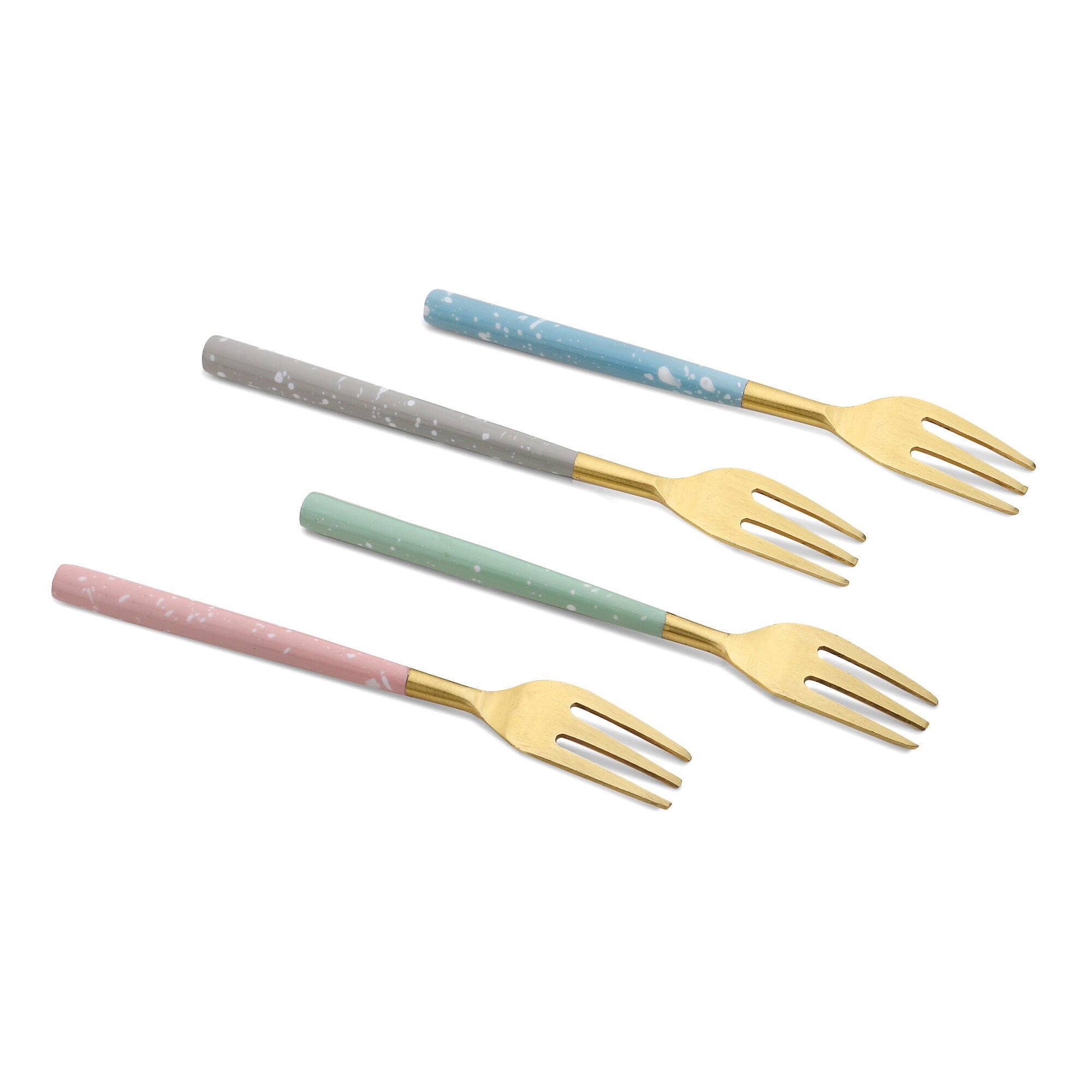 4 Piece Gold Cake Fork Set Pastel Colors Enameled Hand | Etsy