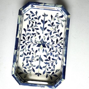 Bone Inlay Blue Tray - Farmhouse Coffee Table Tray - Vintage Perfume ...