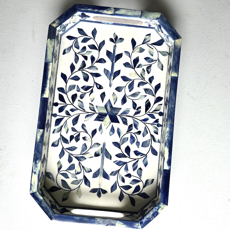 Bone Inlay Blue Tray - Farmhouse Coffee Table Tray - Vintage Perfume ...