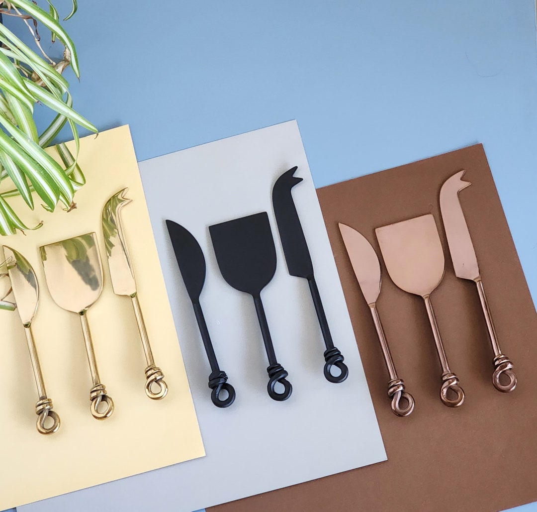 Personalized Cheese Knife Set - Gold Cheese Knives - Black Charcuterie ...