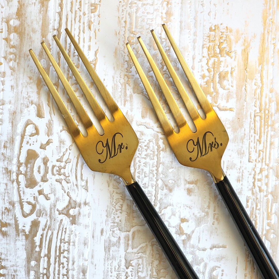 Black & Gold Wedding Cake Forks - Custom Wedding Gifts - Engraved ...