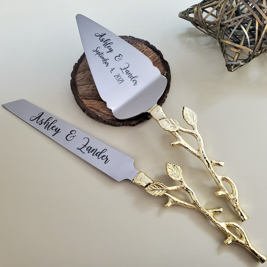 Gold Wedding Cake Knife - Personalized Wedding Cake Cutter - Engraved ...