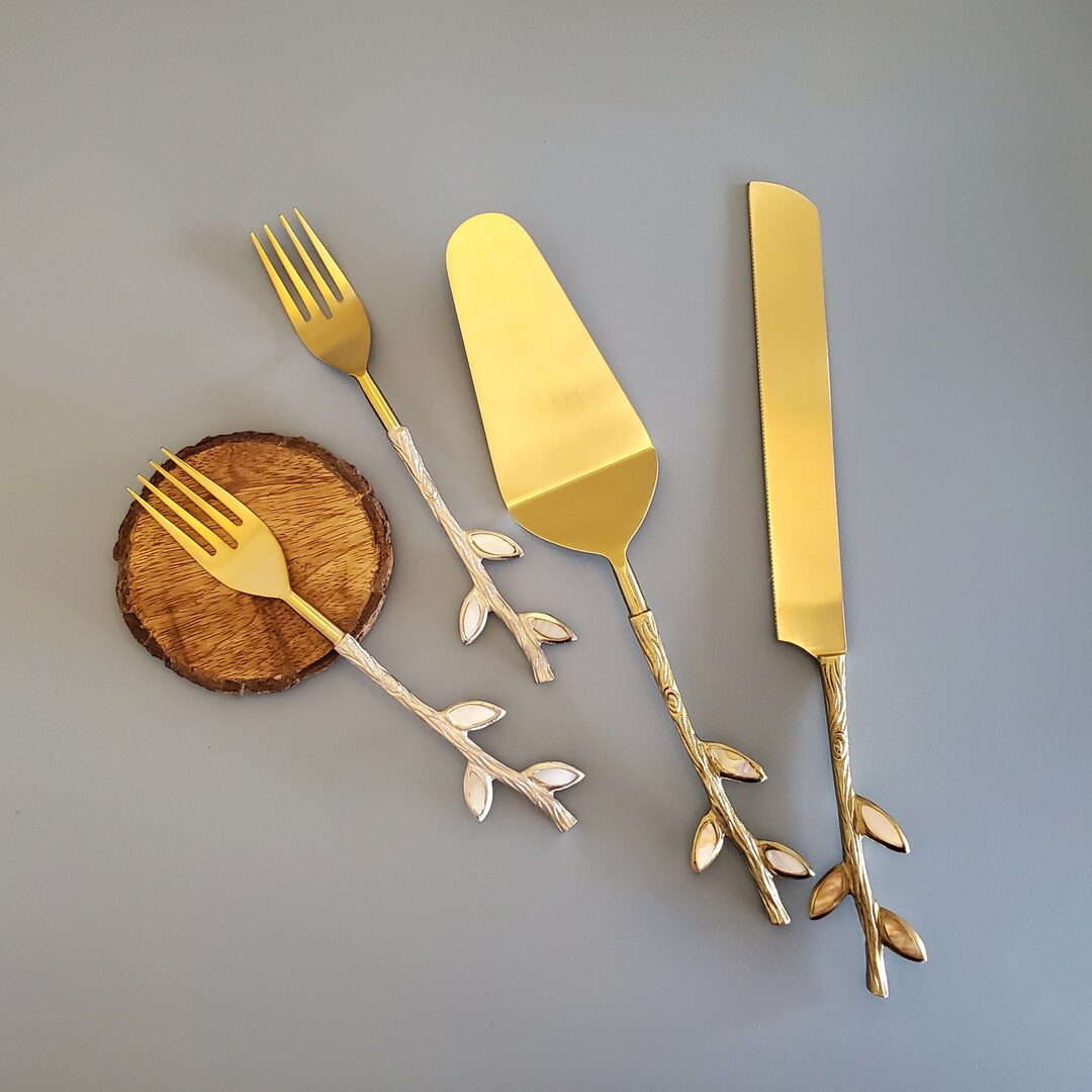Gold Wedding Cake Knife - Personalized Wedding Cake Cutter - Cake Fork ...